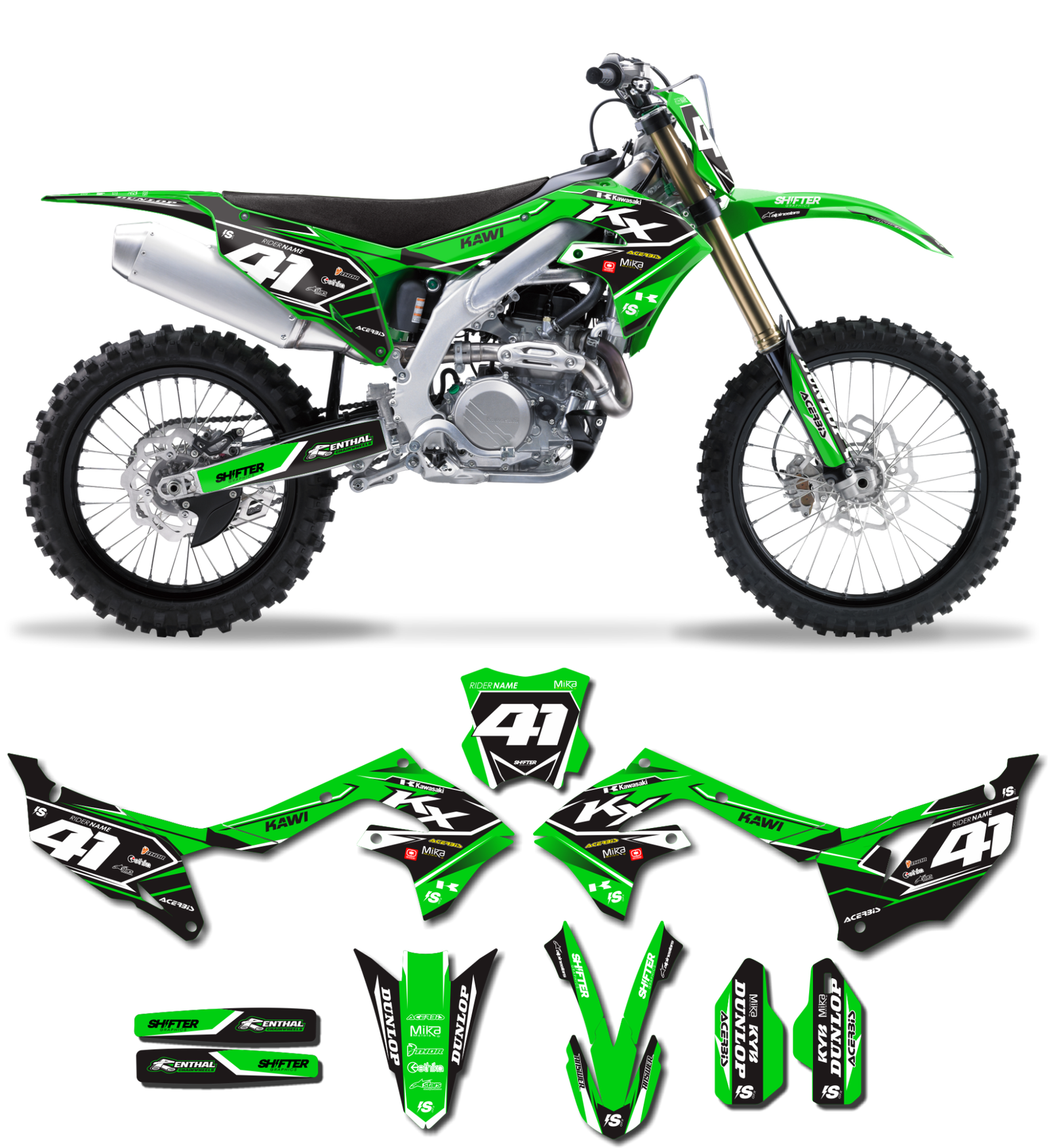 KIT DÉCO Motocross KAWASAKI MIRAGE – SHIFTER GFX